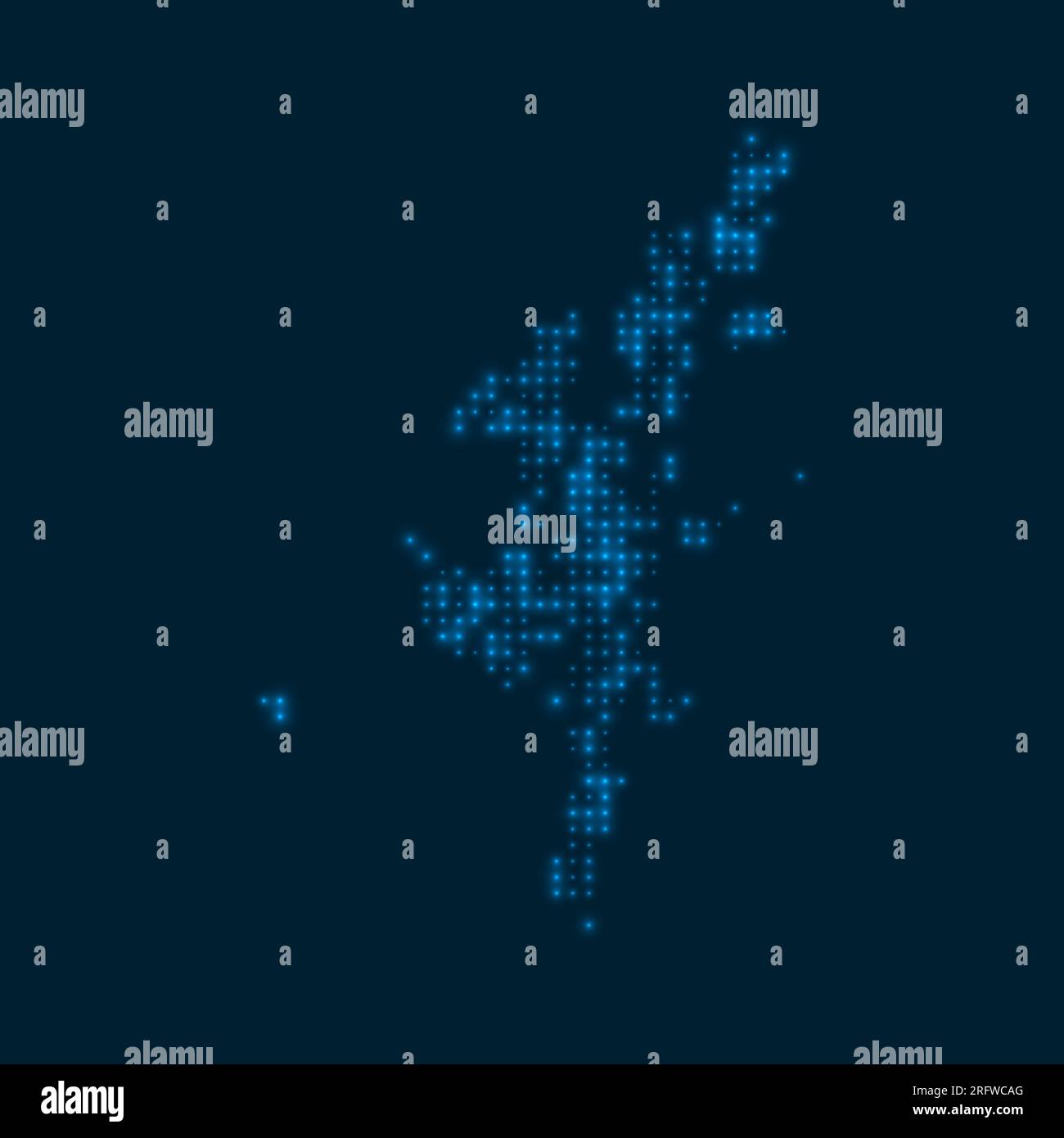 Mainland dotted glowing map. Shape of the island with blue bright bulbs ...
