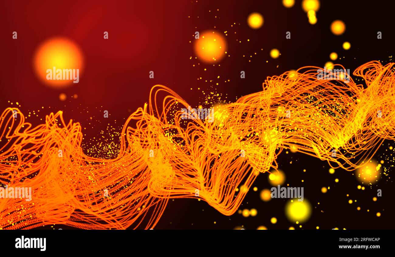 3D abstract digital technology orange light on red gradient background ...