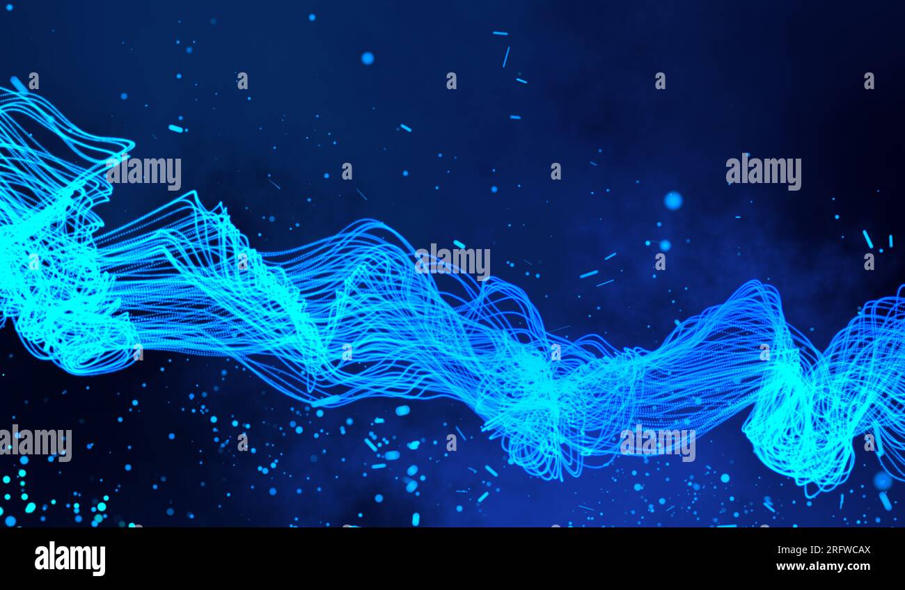 3D abstract digital technology blue light on blue gradient background ...