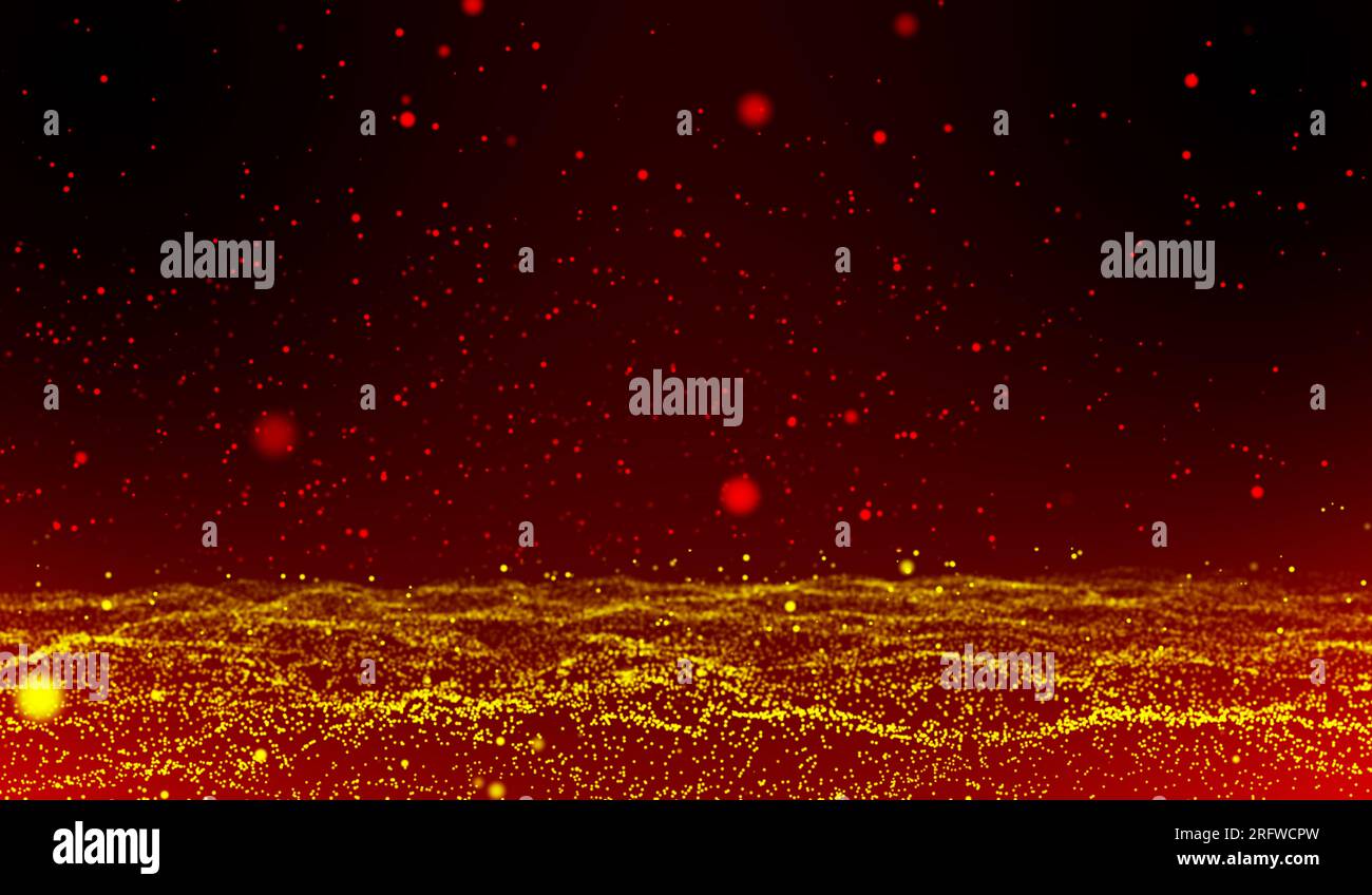 Digital technology abstract 3d orange-yellow light particles raining ...