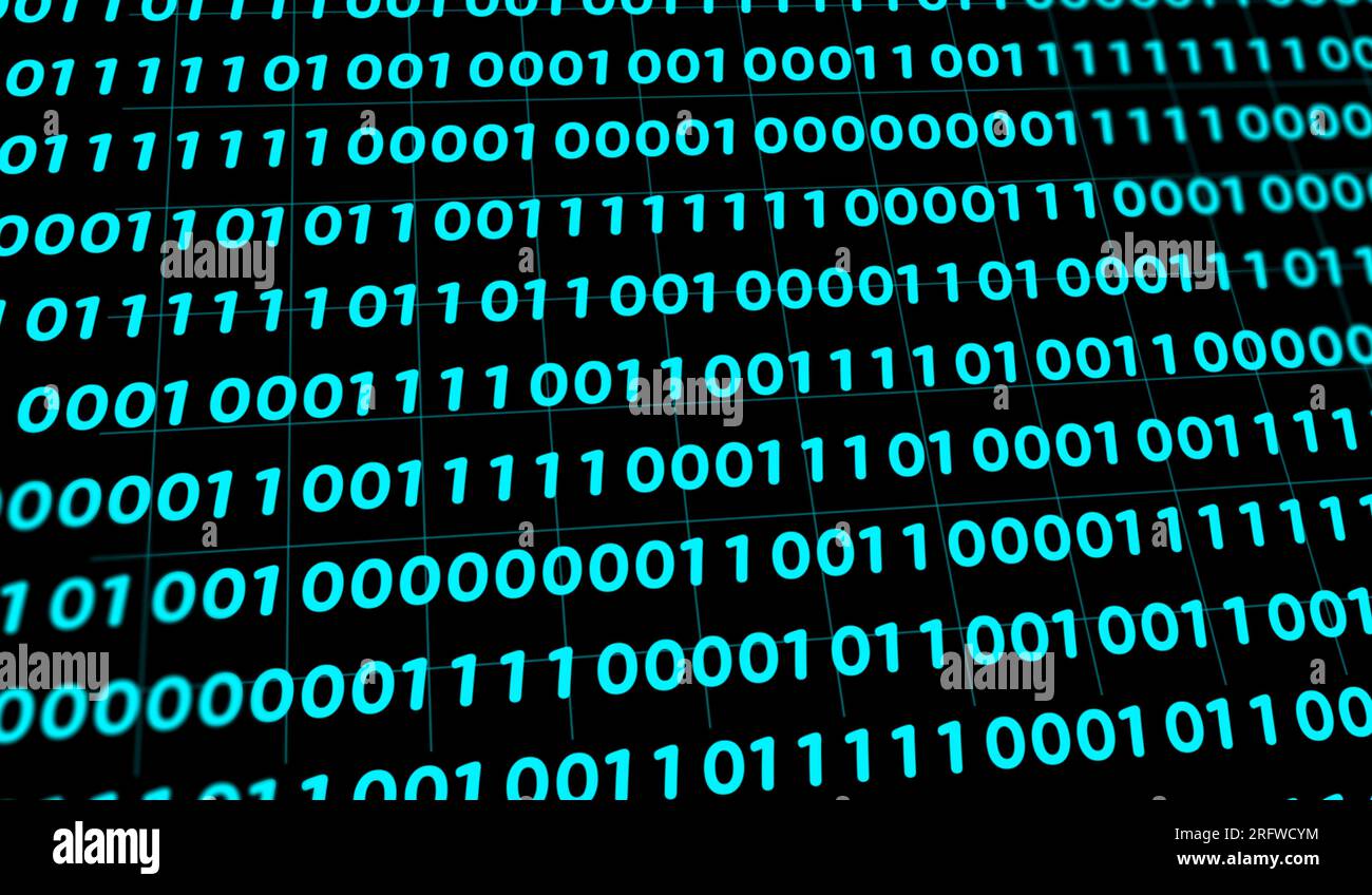 3D abstract particle binary pattern digital technology blue on blue gradient background Stock ...