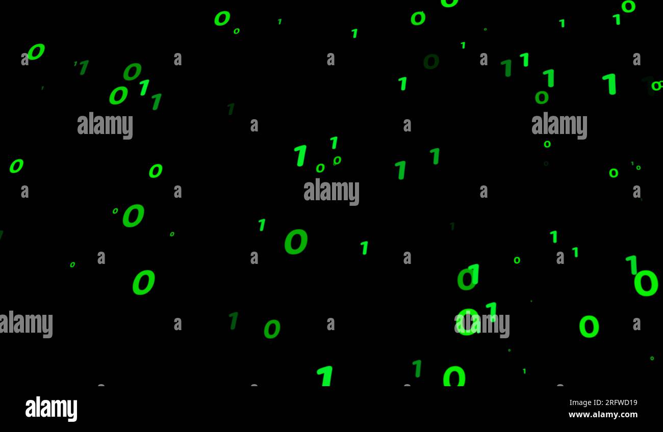 3D abstract particle binary pattern digital technology green on black background Stock Photo - Alamy