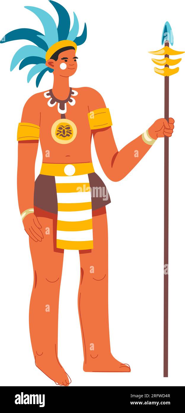 Maya warrior, man with spear and feather hats Stock Vector Image & Art ...