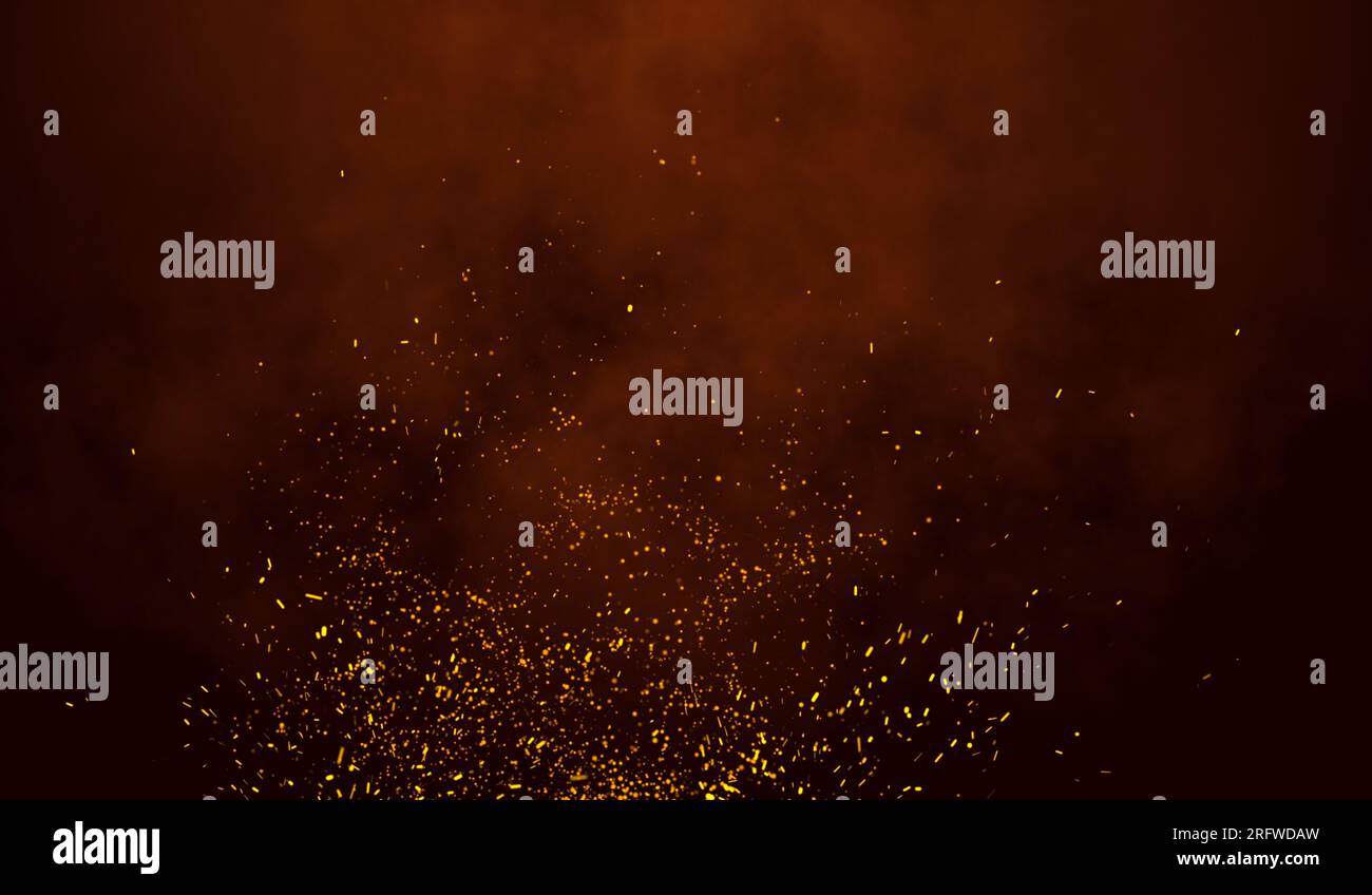 Burning orange sparks rise from fire ,Fire Particles on red gradient ...