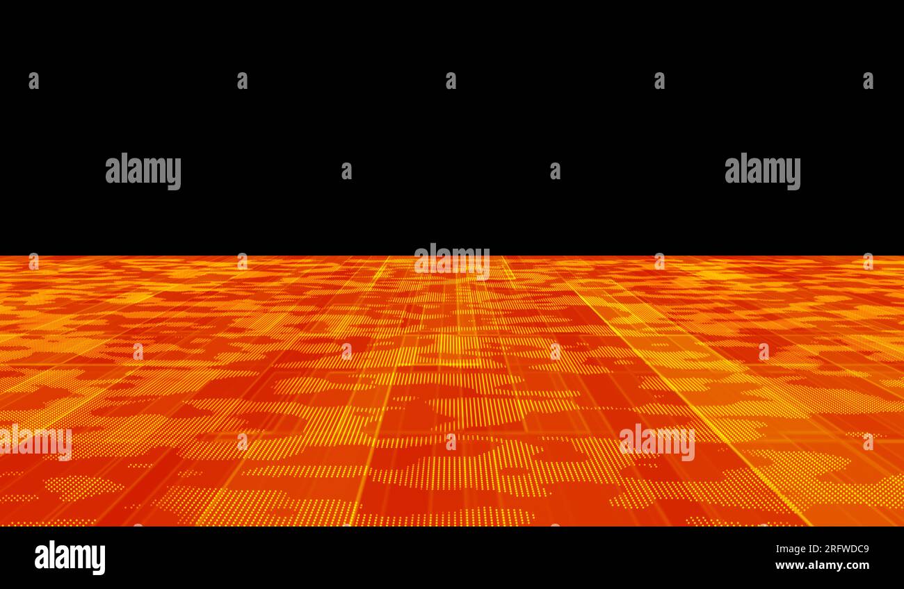 Digital technology abstract 3d orange-red light particles water waves ...