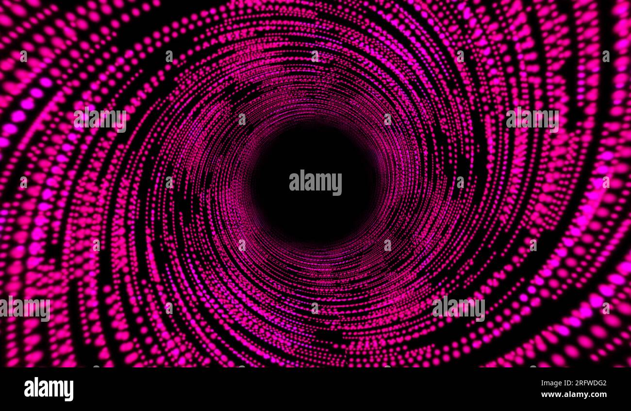 3D abstract digital technology pink particles wave on balck background ...
