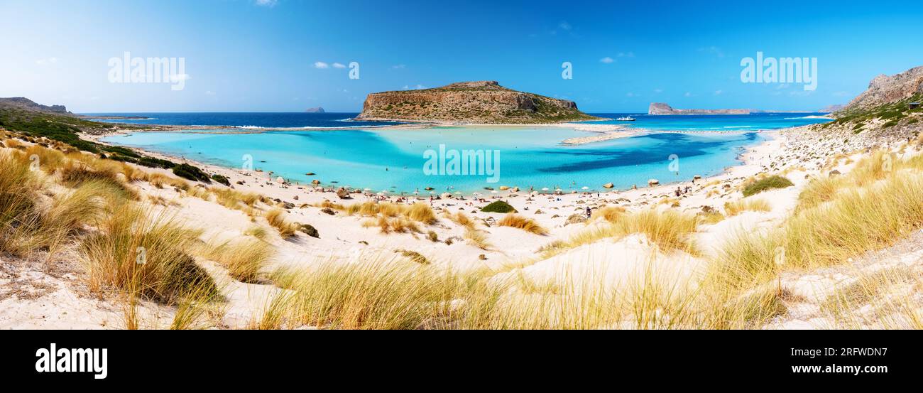 Crete Greece, Balos lagoon on Crete island, Greece. Tourists relax at ...