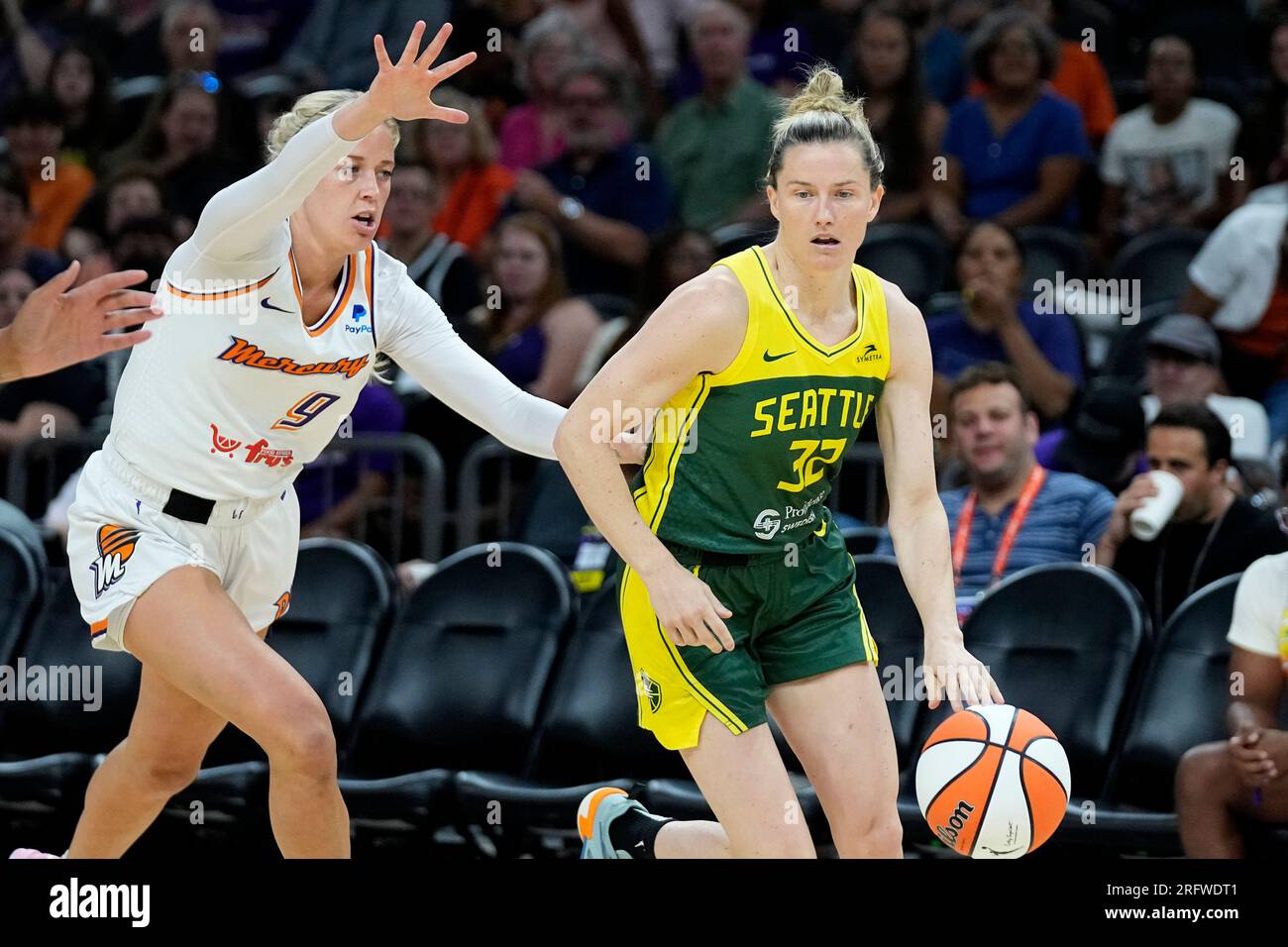 Seattle Storm guard Sami Whitcomb (32) dribbles against Phoenix Mercury ...