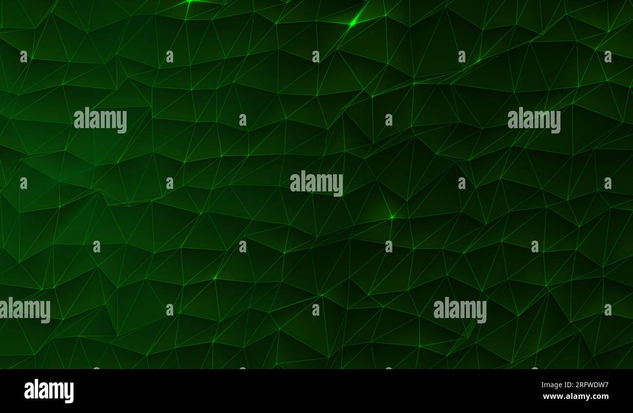 3D abstract digital technology green particles network on green ...