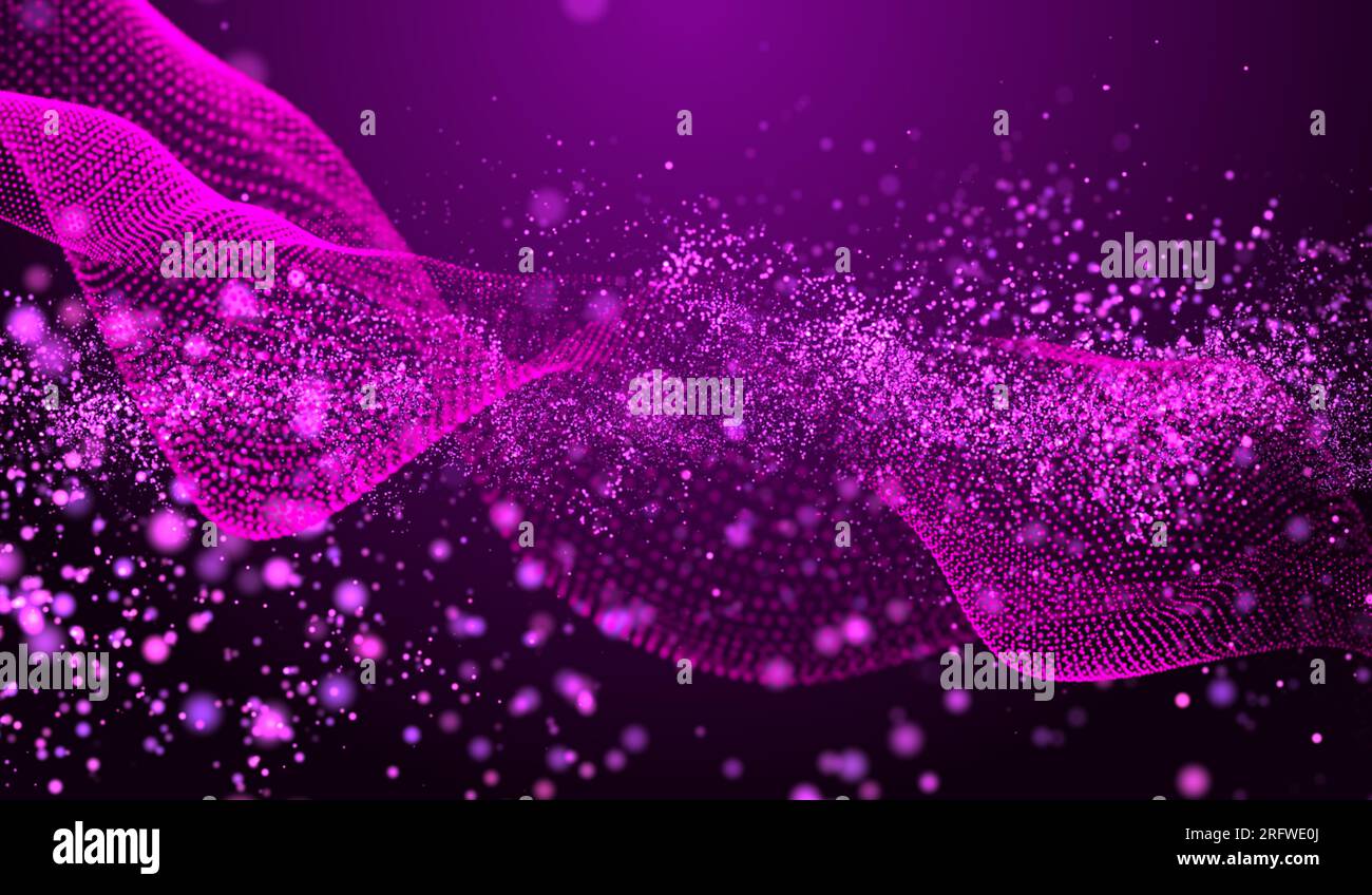 3D abstract digital technology pink particles wave network on pink ...