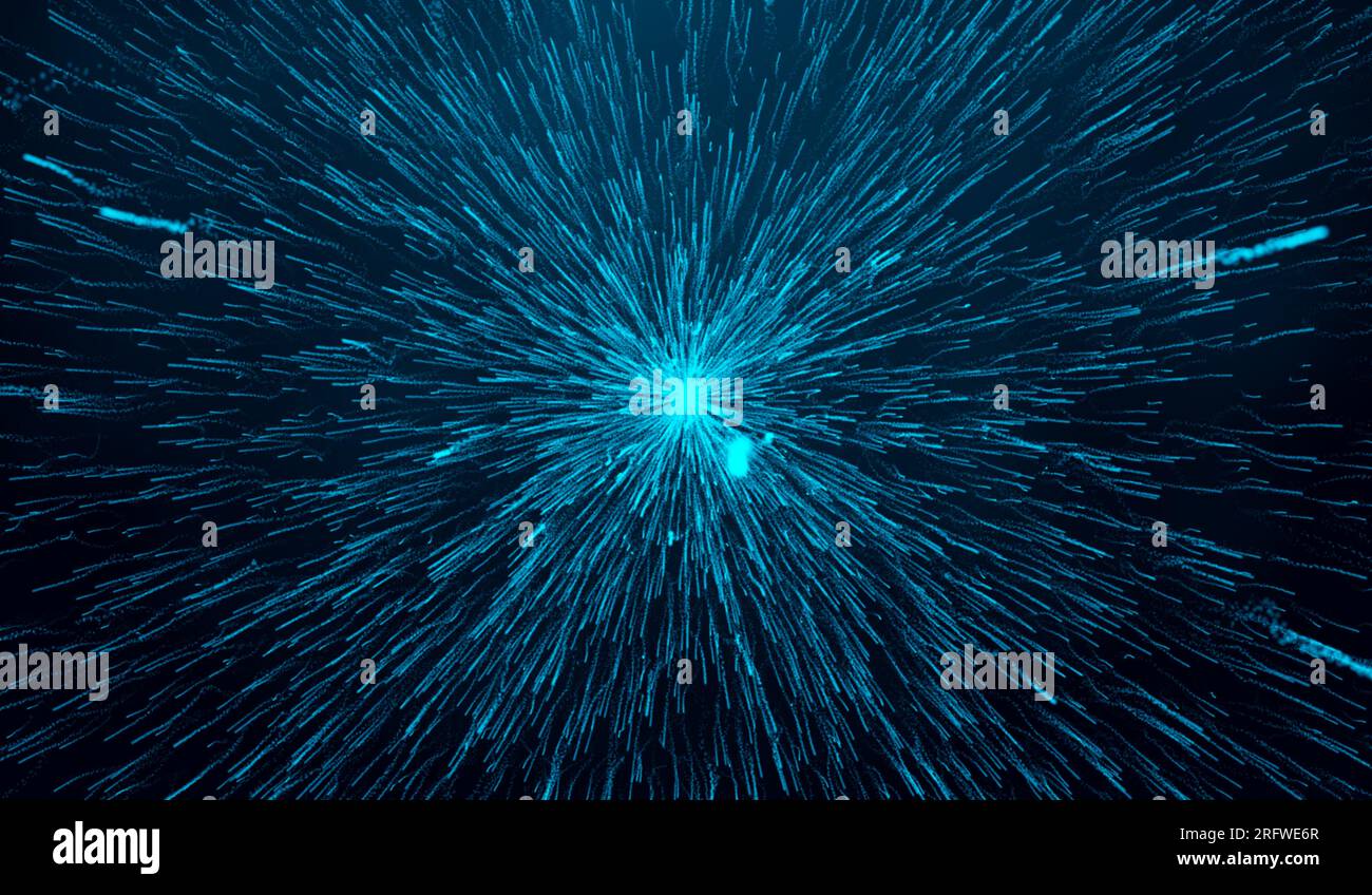 3D abstract digital technology particles fragmentation and mixing of ...