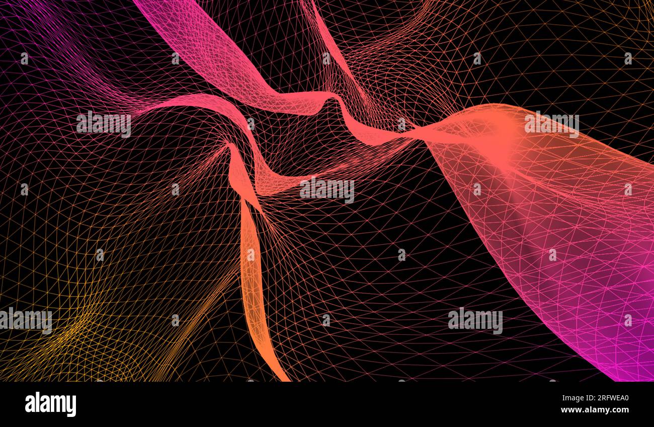 3D abstract digital technology pink particles network wave on black ...