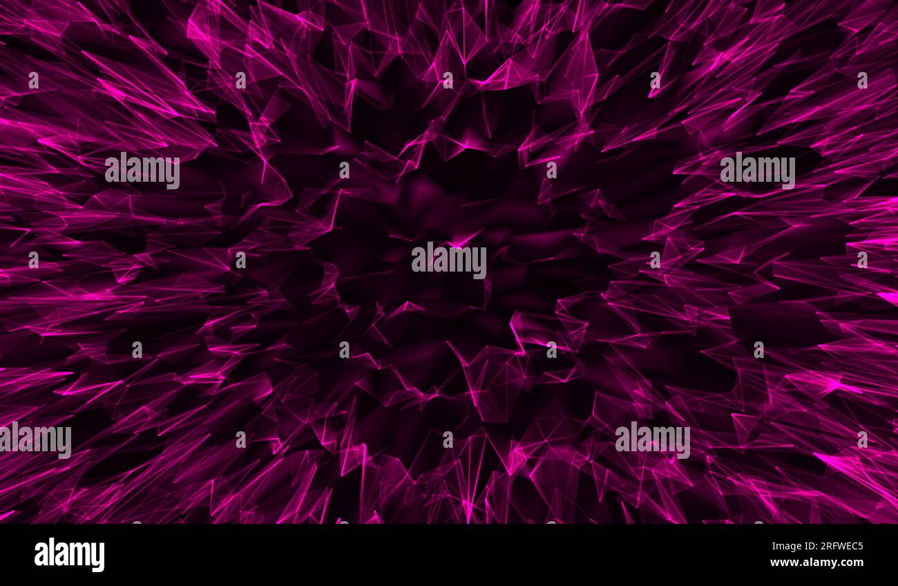 3D abstract digital technology pink particles network on black ...