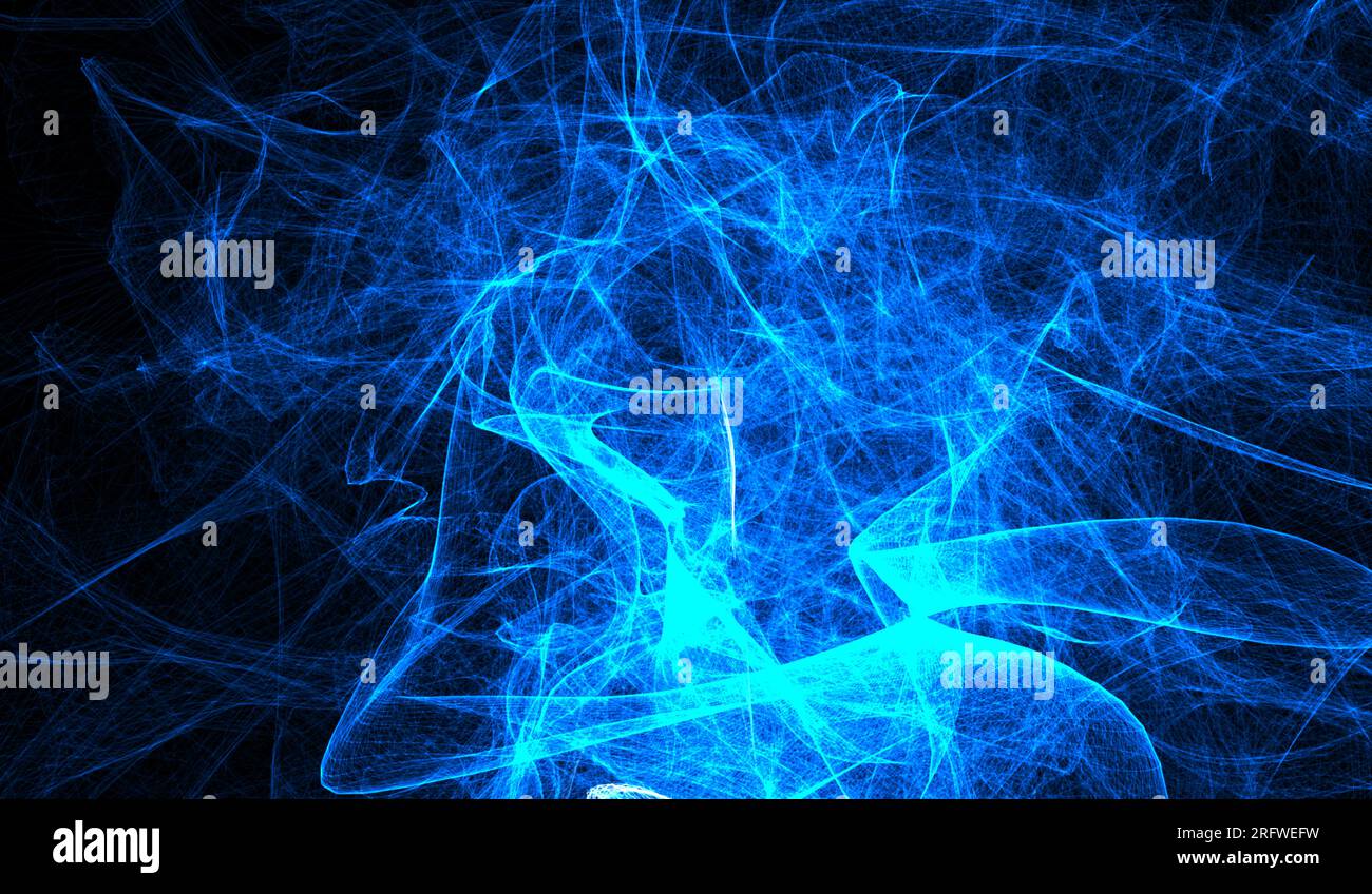 3D abstract digital technology blue particles network wave on black ...