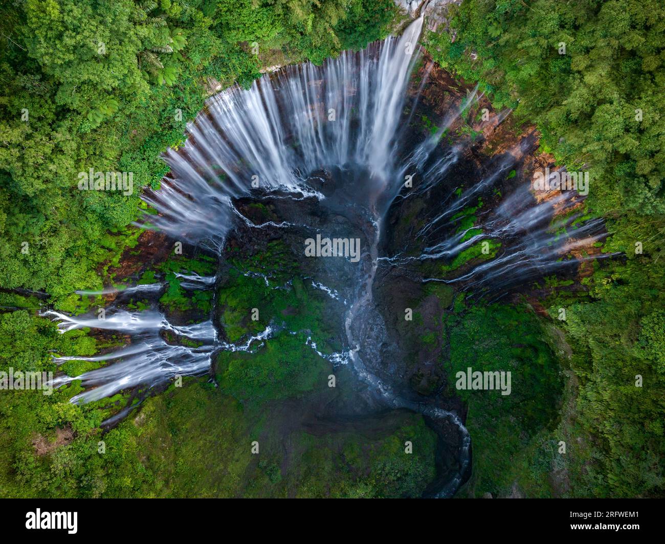 Aerial top view from above of Tumpak Sewu waterfall in Malang, East ...