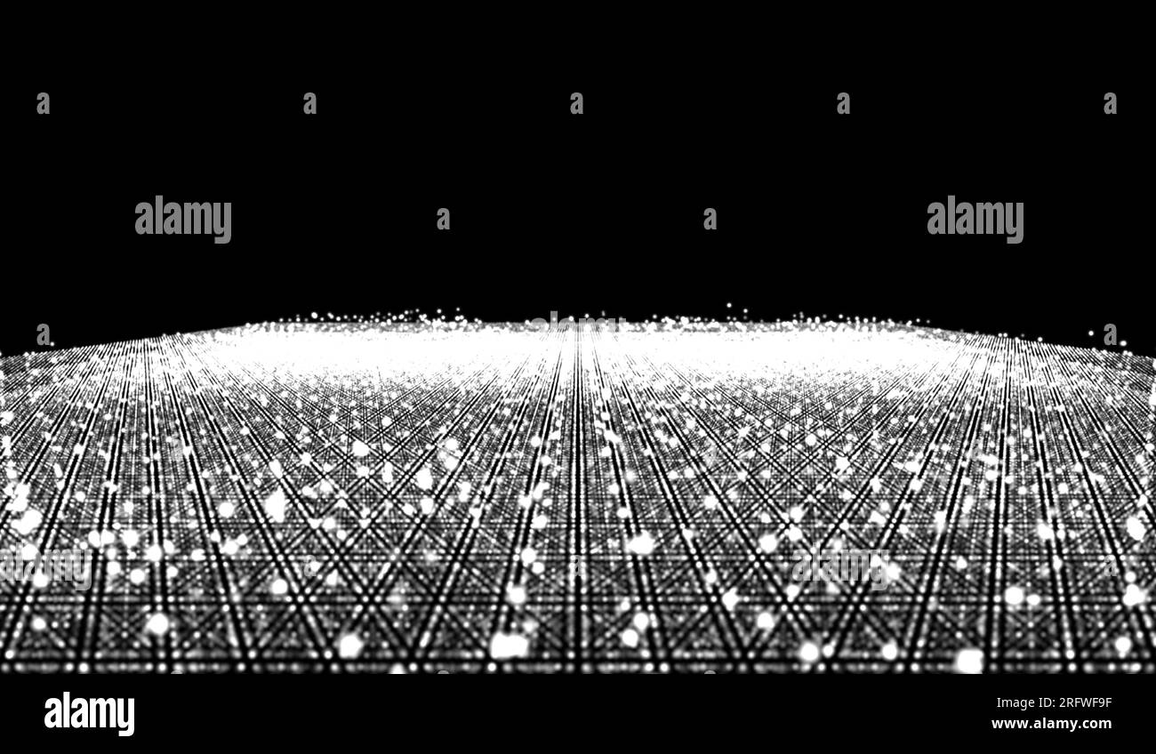 3D abstract digital technology white particles network wave on black ...