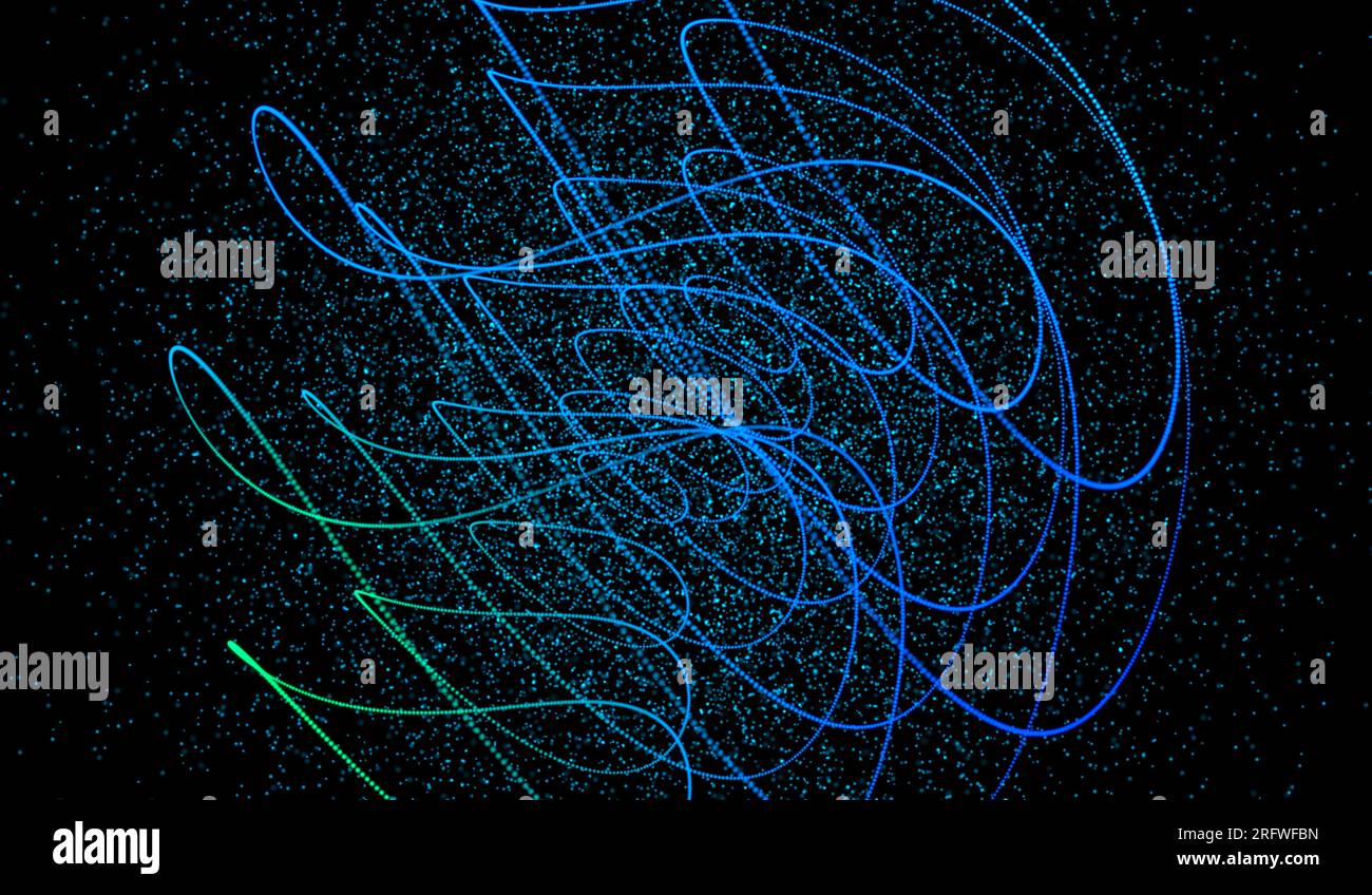 3D abstract digital technology blue light particles network wave on ...