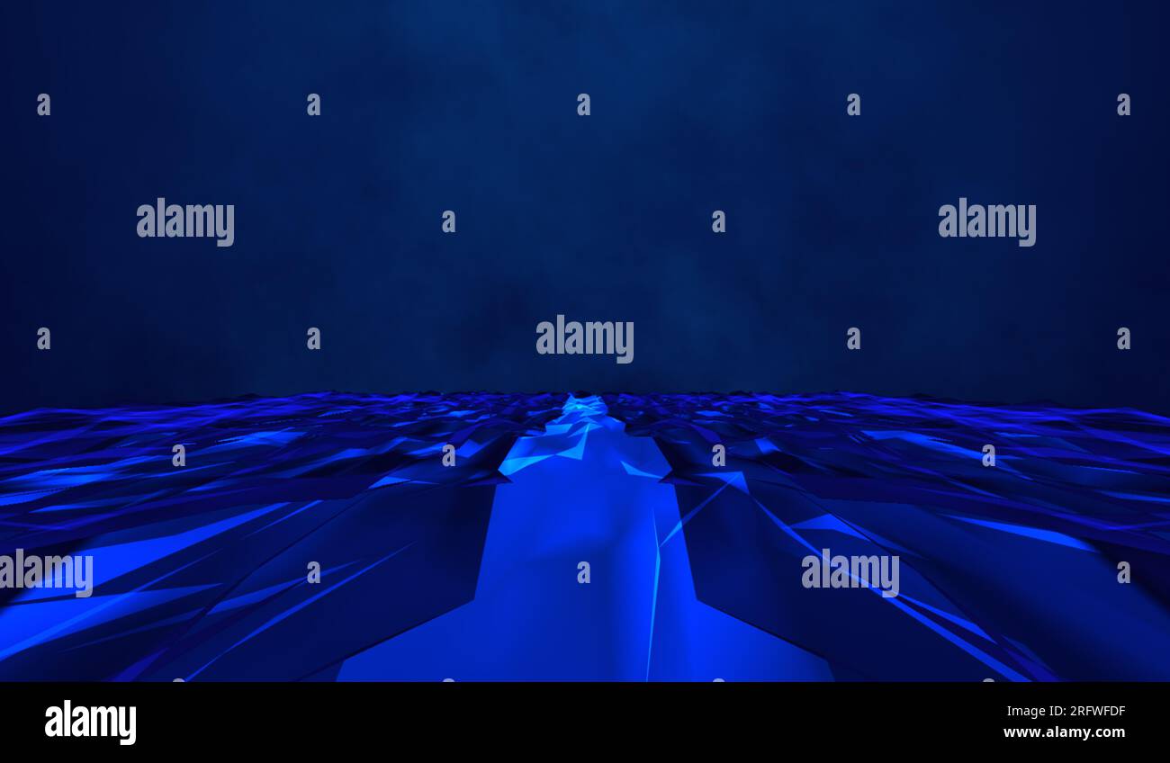 3D abstract digital technology blue light particles network wave on ...