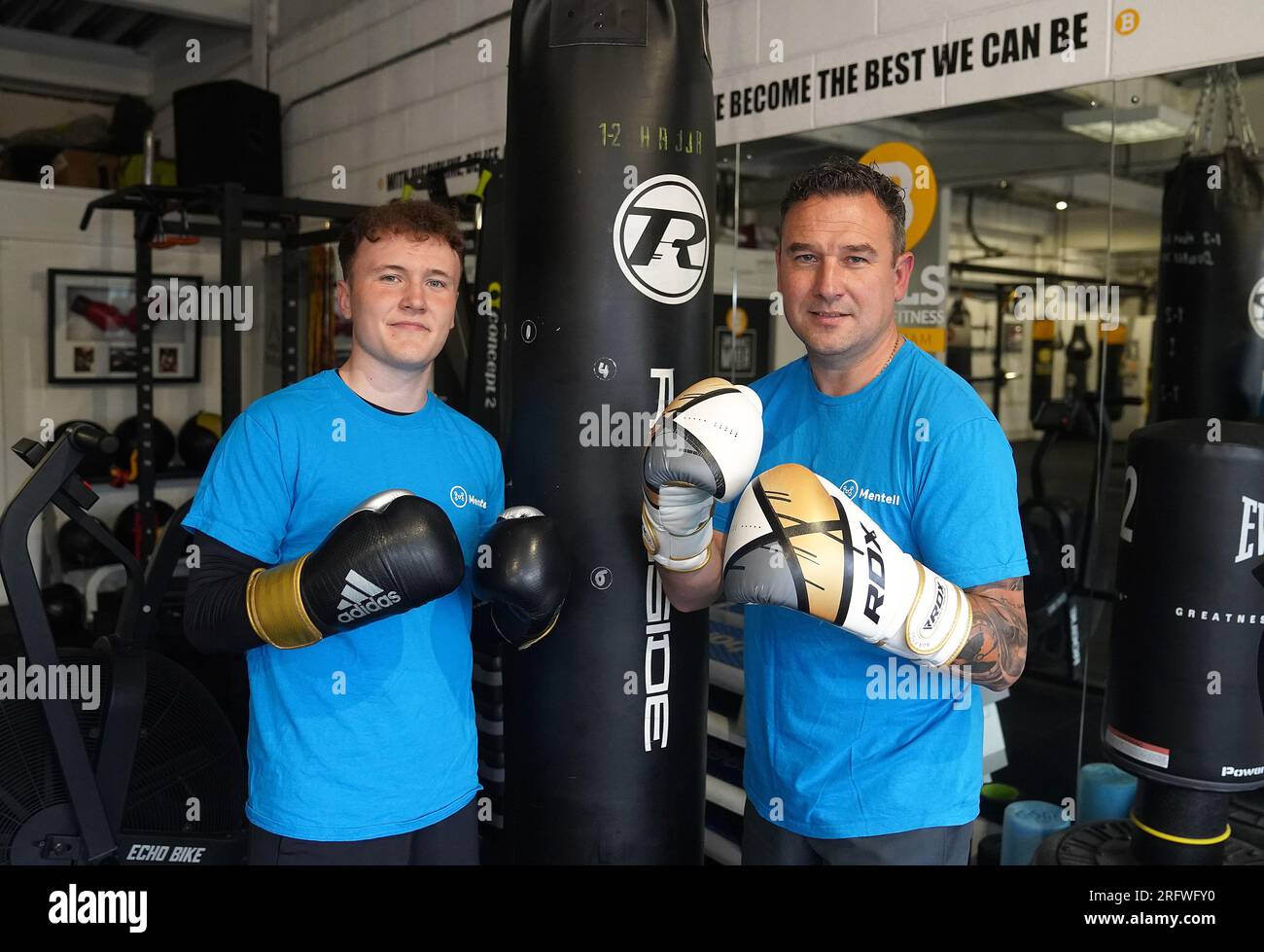 Dave Thompson (right) with son Will at Bells Gym in Altrincham, Greater ...