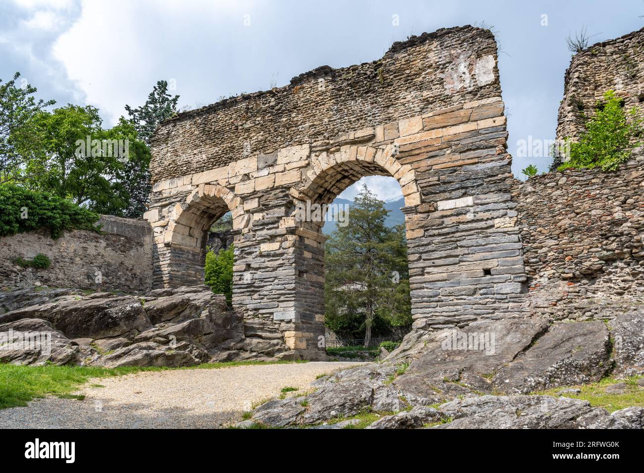 Beautiful Triumphal Arch of Augustus and Roman aqueduct in Susa, Torino ...