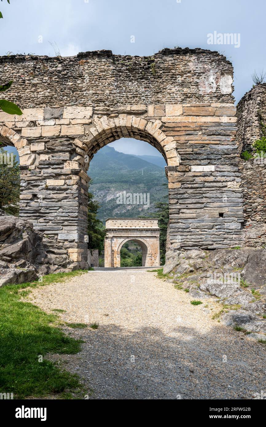 Beautiful Triumphal Arch of Augustus and Roman aqueduct in Susa, Torino ...