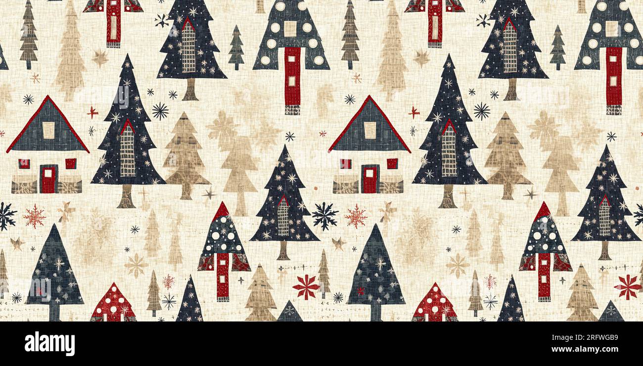 Rustic country christmas cottage with primitive hand sewing fabric ...