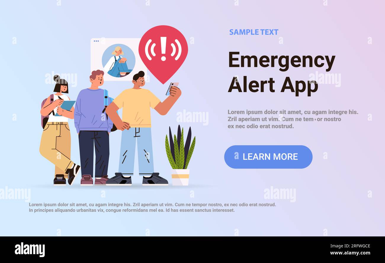 people using smartphone with exclamation alarm caution warning ...