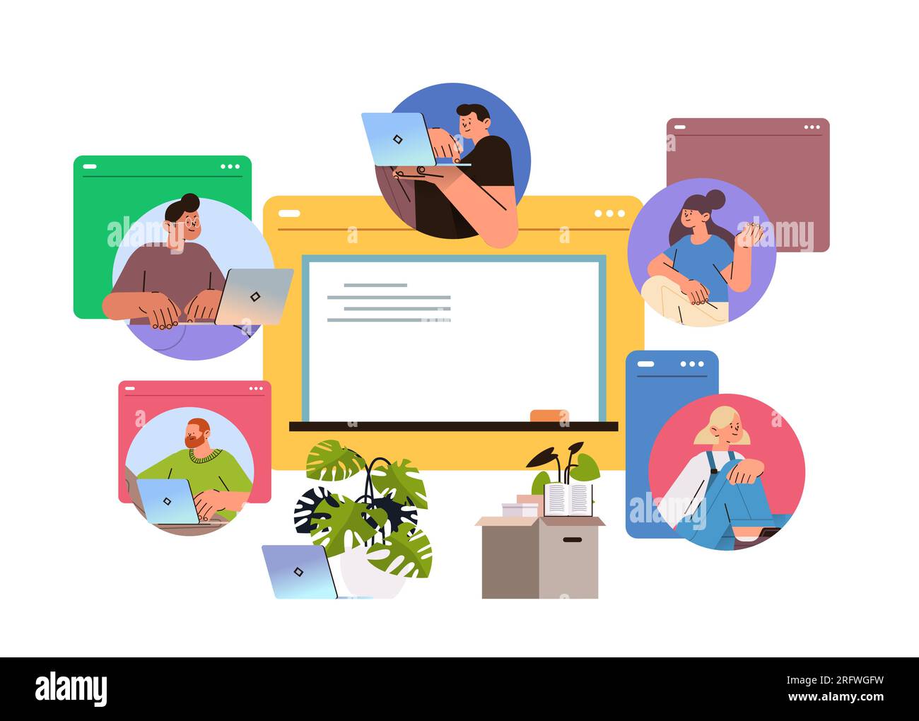 students discussing during virtual conference meeting webinar web seminar peer collaboration ...