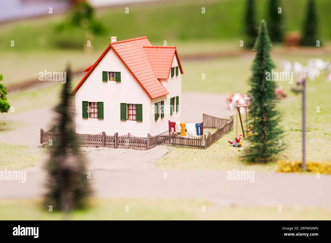Miniature toy farm house. Rural landscape. Landscape with a house Stock ...