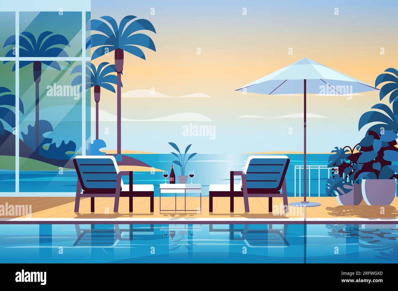 tropical luxury resort hotel beach swimming pool and poolside seating ...