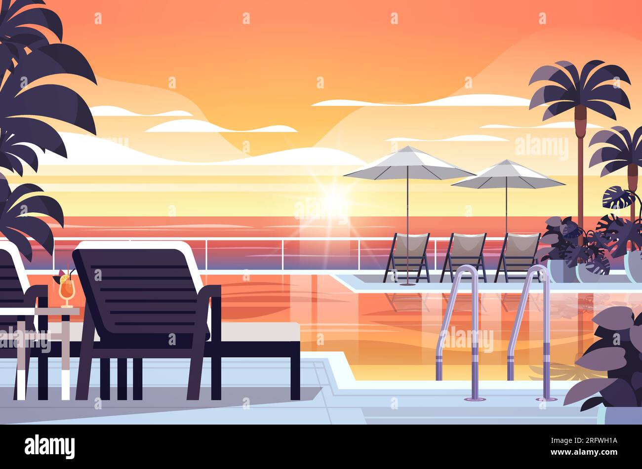 tropical luxury resort hotel beach swimming pool and poolside seating ...