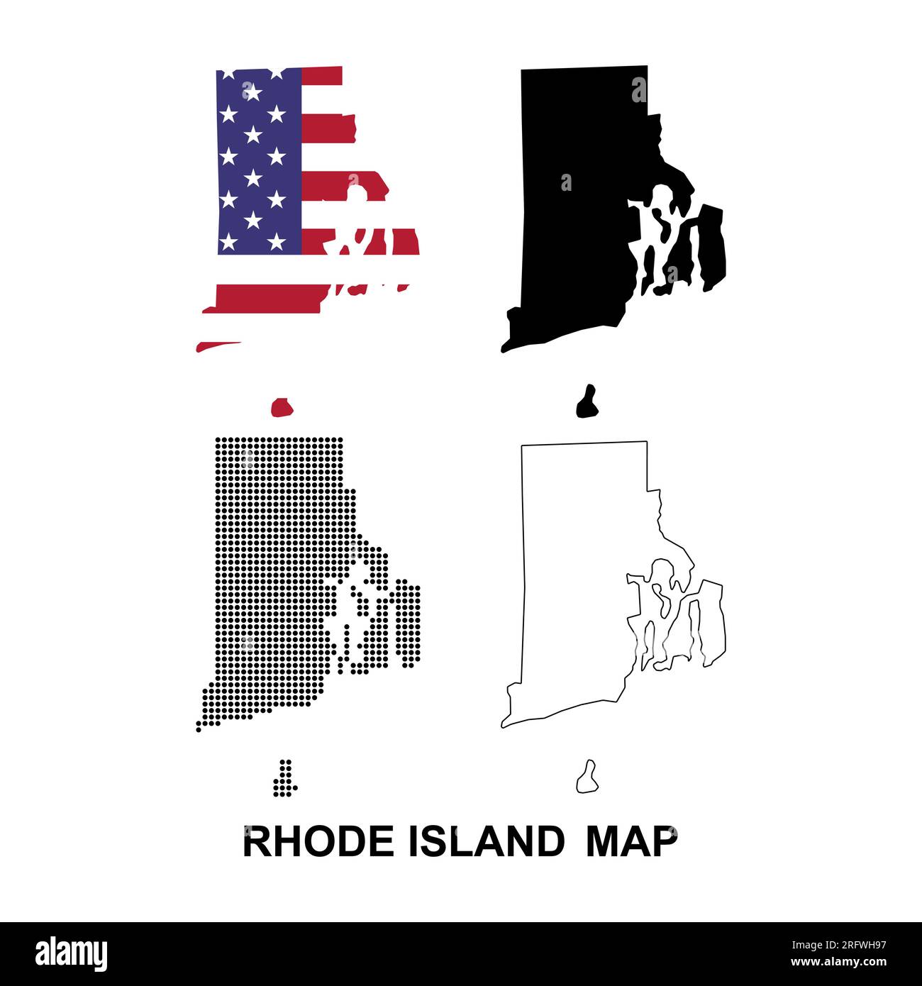 Set of Rhode island map, united states of america. Flat concept symbol ...