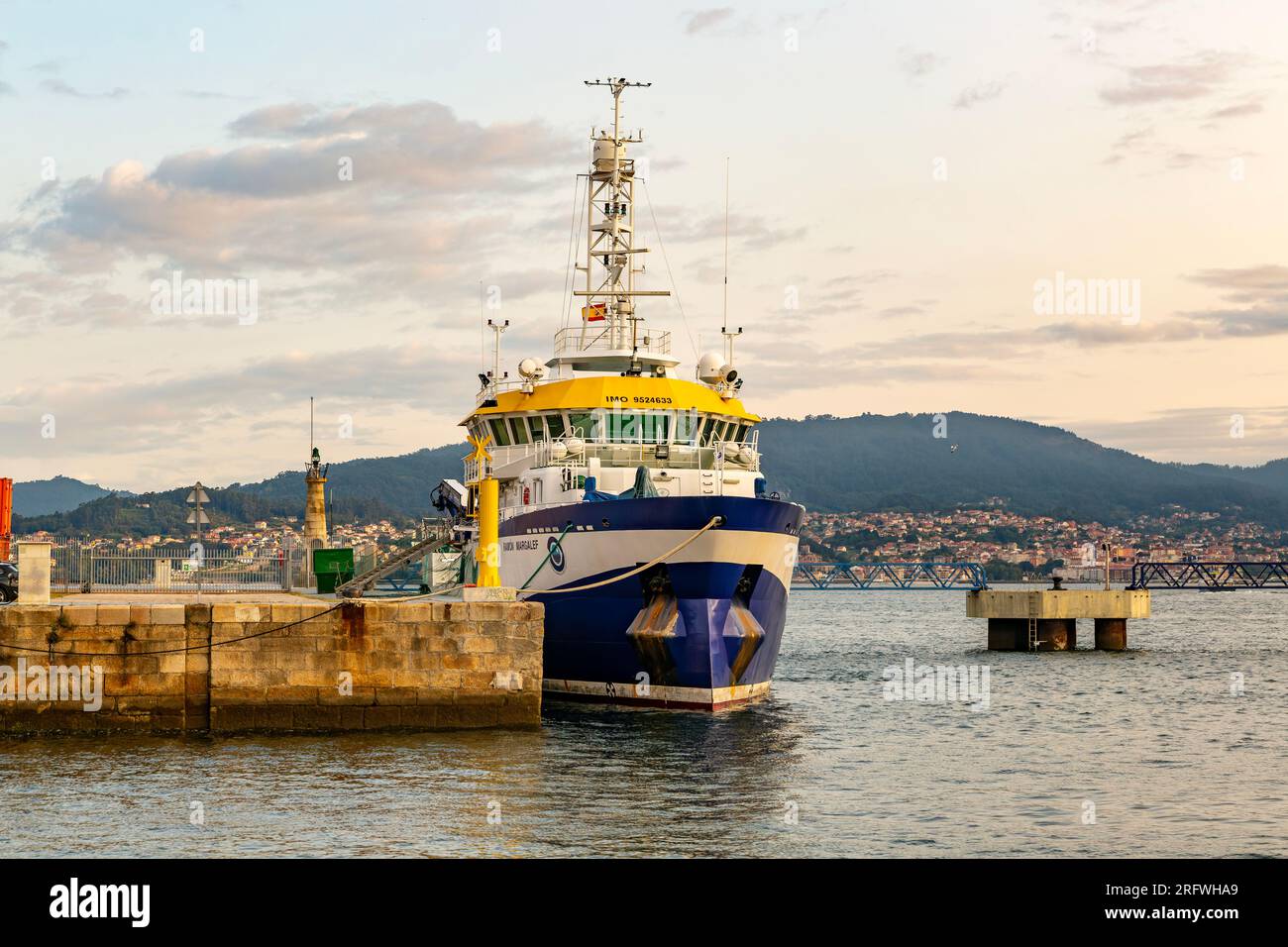 Ramon Margalef boat special service vessel at quayside in port of Vigo ...