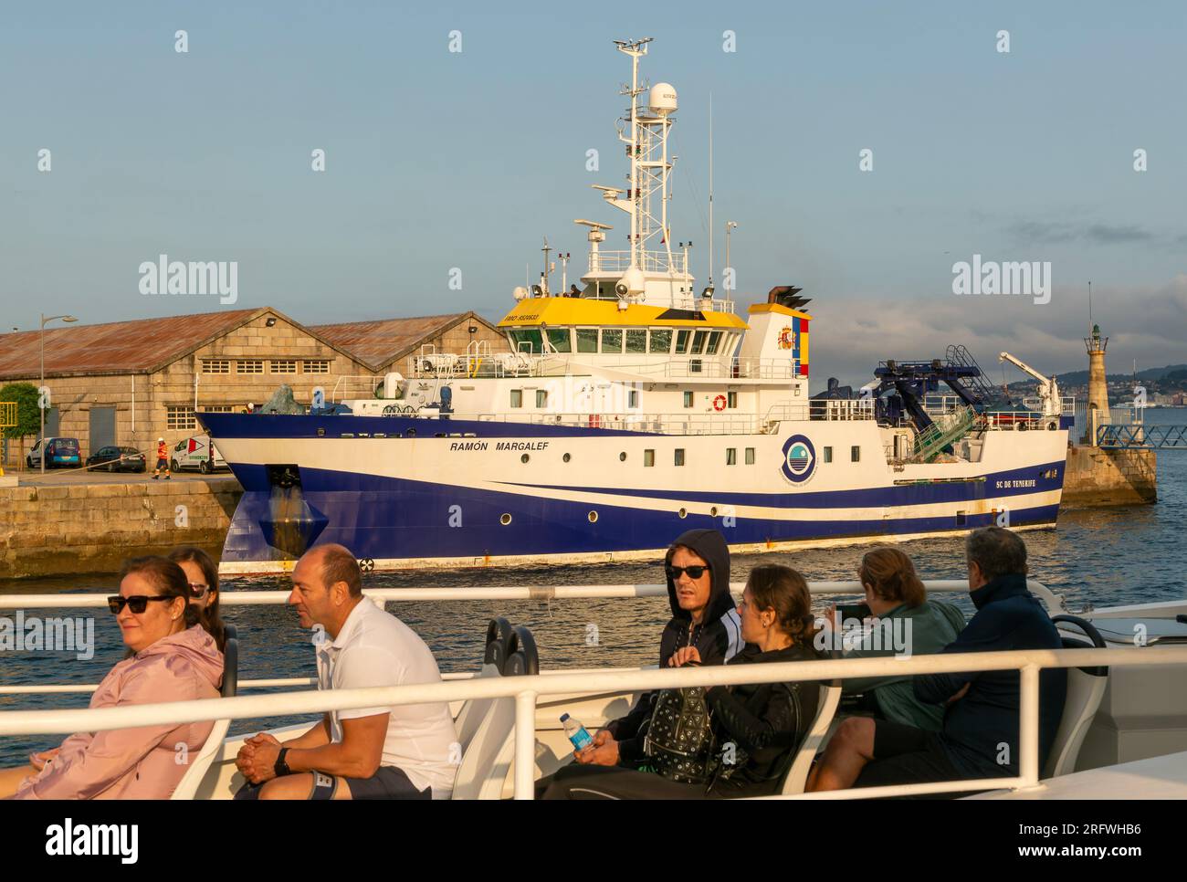 Ramon Margalef boat special service vessel at quayside in port of Vigo ...
