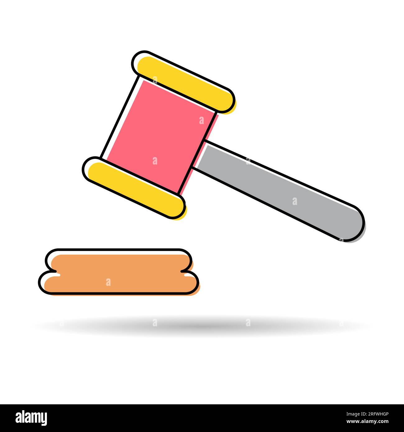 Judge hammer icon shadow, law auction symbol, gavel justice sign vector ...