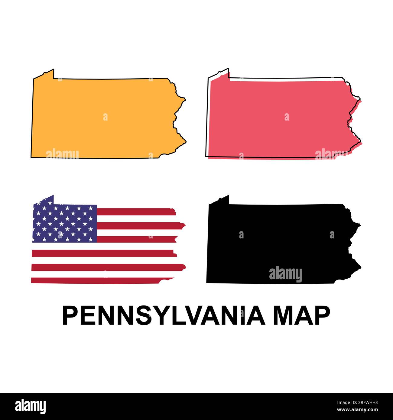 Set of Pennsylvania map, united states of america. Flat concept symbol ...