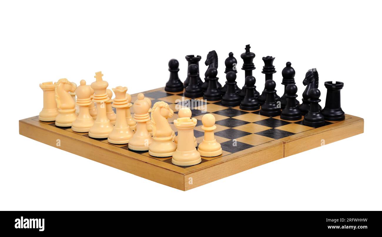 Chess Board with Chess Figure on white background Stock Photo - Alamy