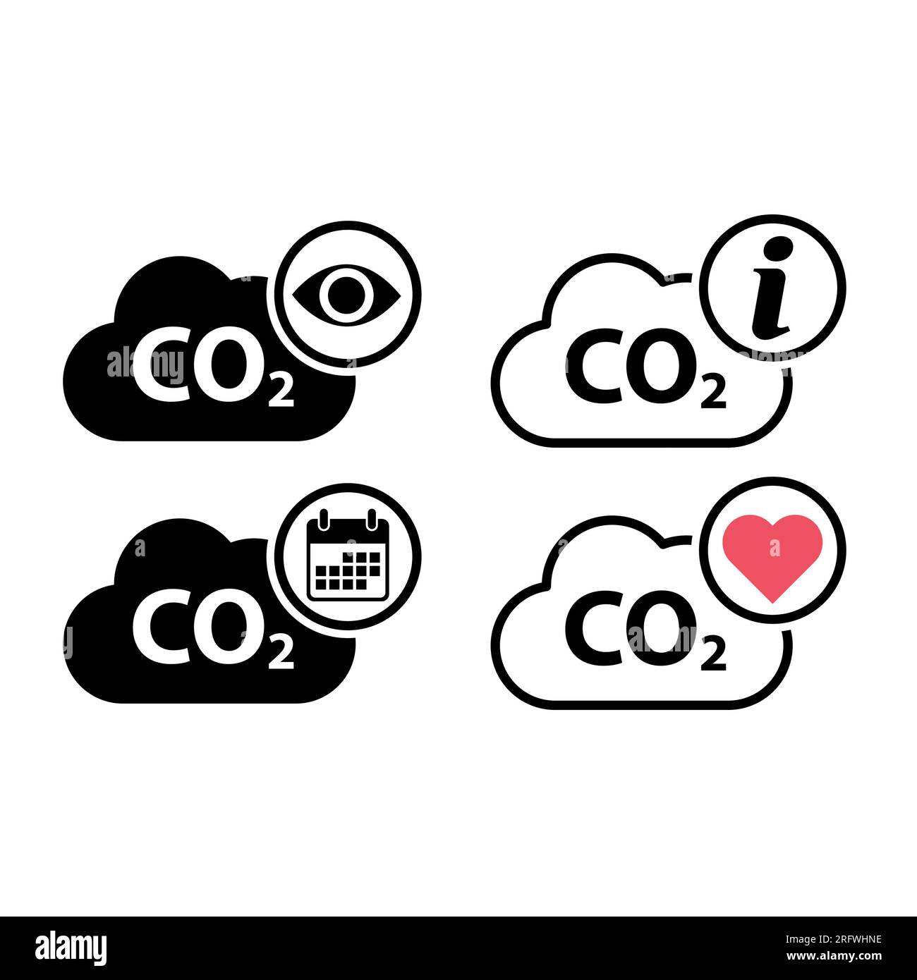 Set of CO2 reduce cloud icon, clean global emission, environment eco ...