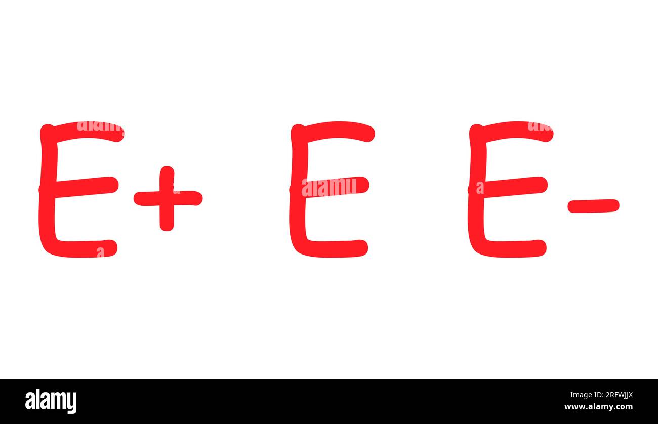 Set of Grade result E. Hand drawn icon in red color. Test exam mark ...