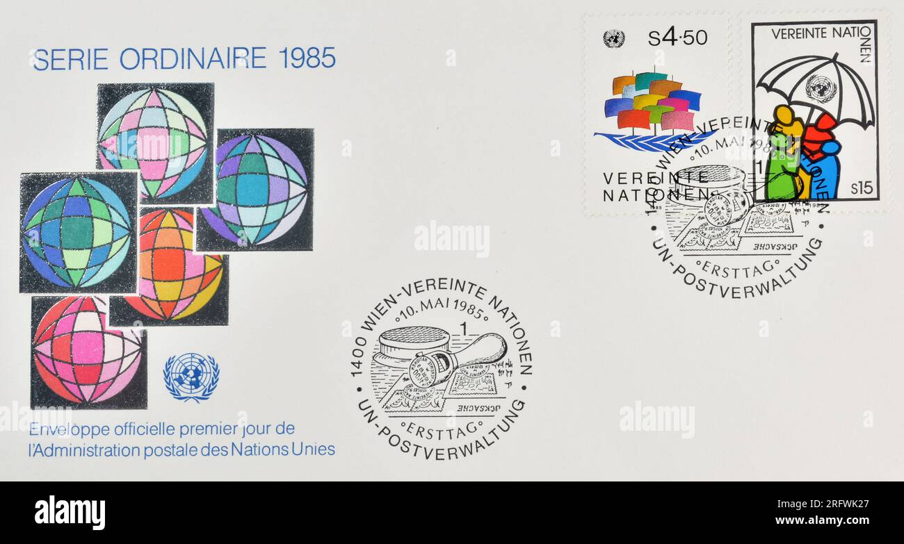First Day Cover Letter with cancelled postage stamps printed by United ...