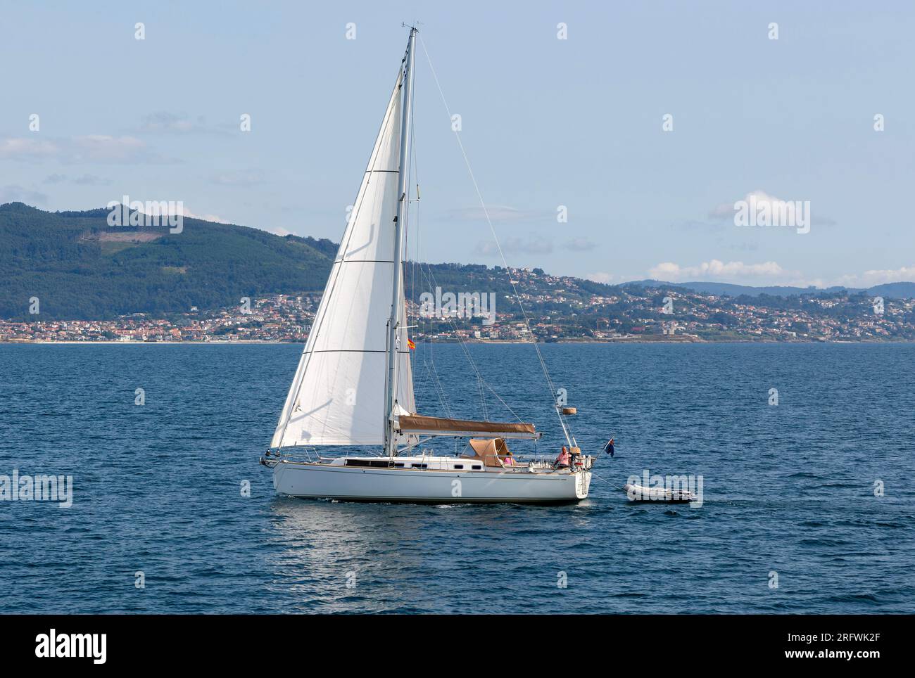 'Sprindrift of Yealm' yacht sailing boat in estuary of Ria de Vigo ...