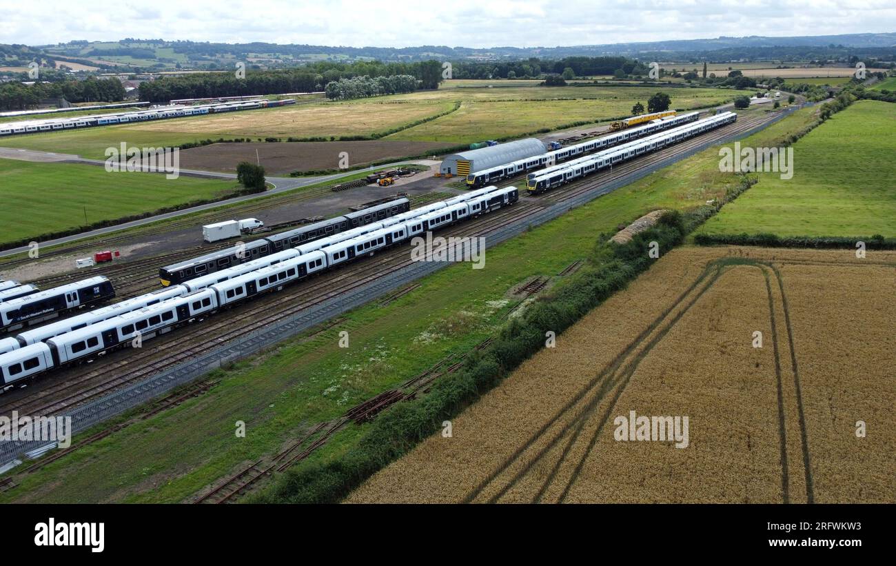 South Western Railway Class 701 Aventra, or Arterio, new trains waiting in storage at Long ...