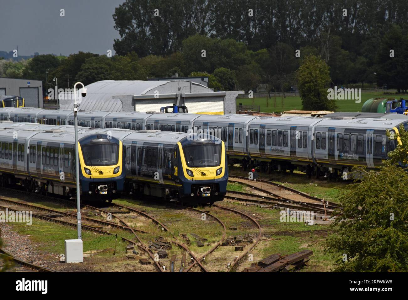 South Western Railway Class 701 Aventra, or Arterio, new trains waiting in storage at Long ...
