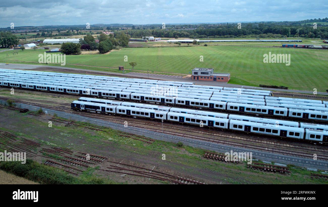 South Western Railway Class 701 Aventra, or Arterio, new trains waiting in storage at Long ...