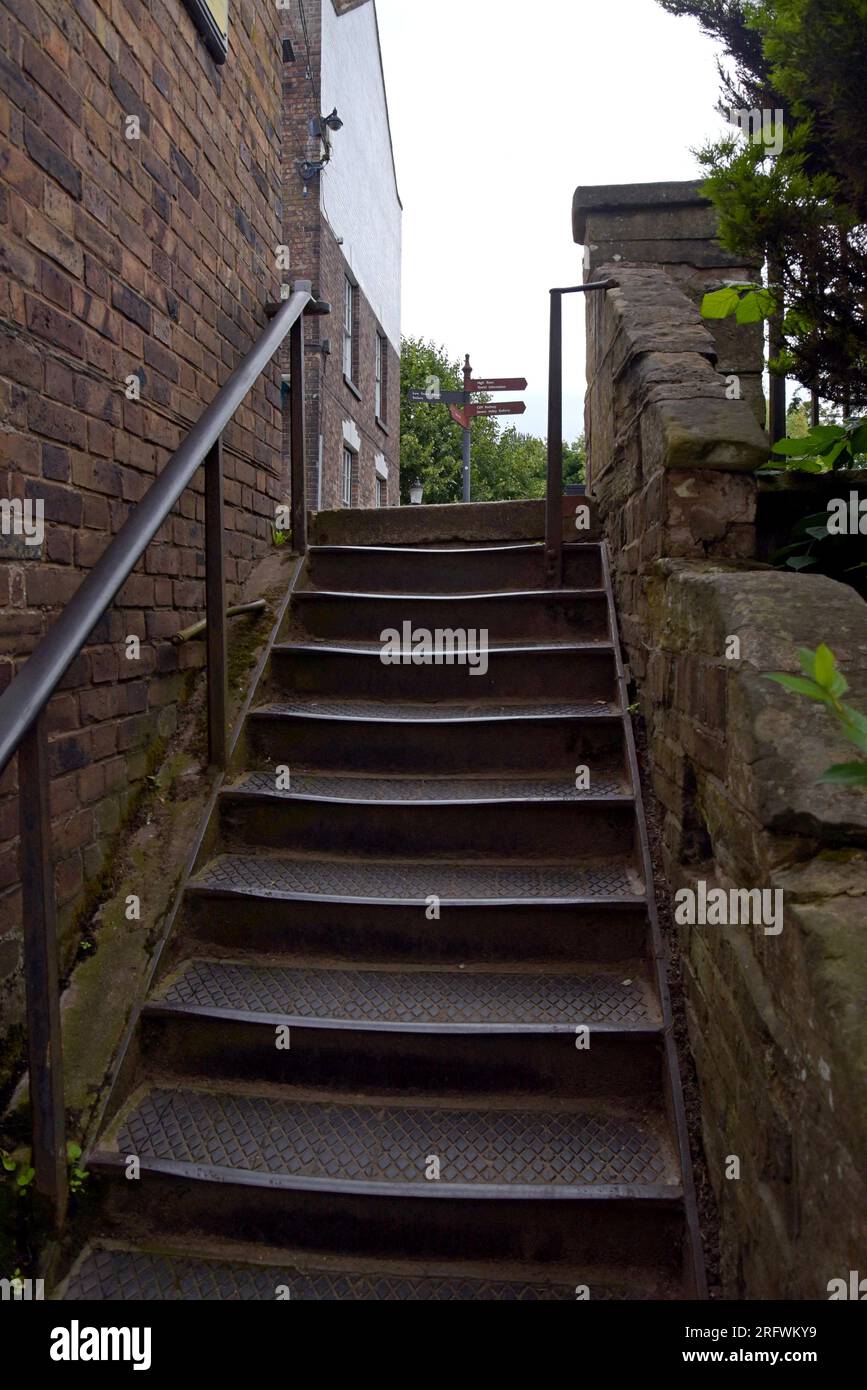Old and worn steps along the River Severn way footpath in the ...