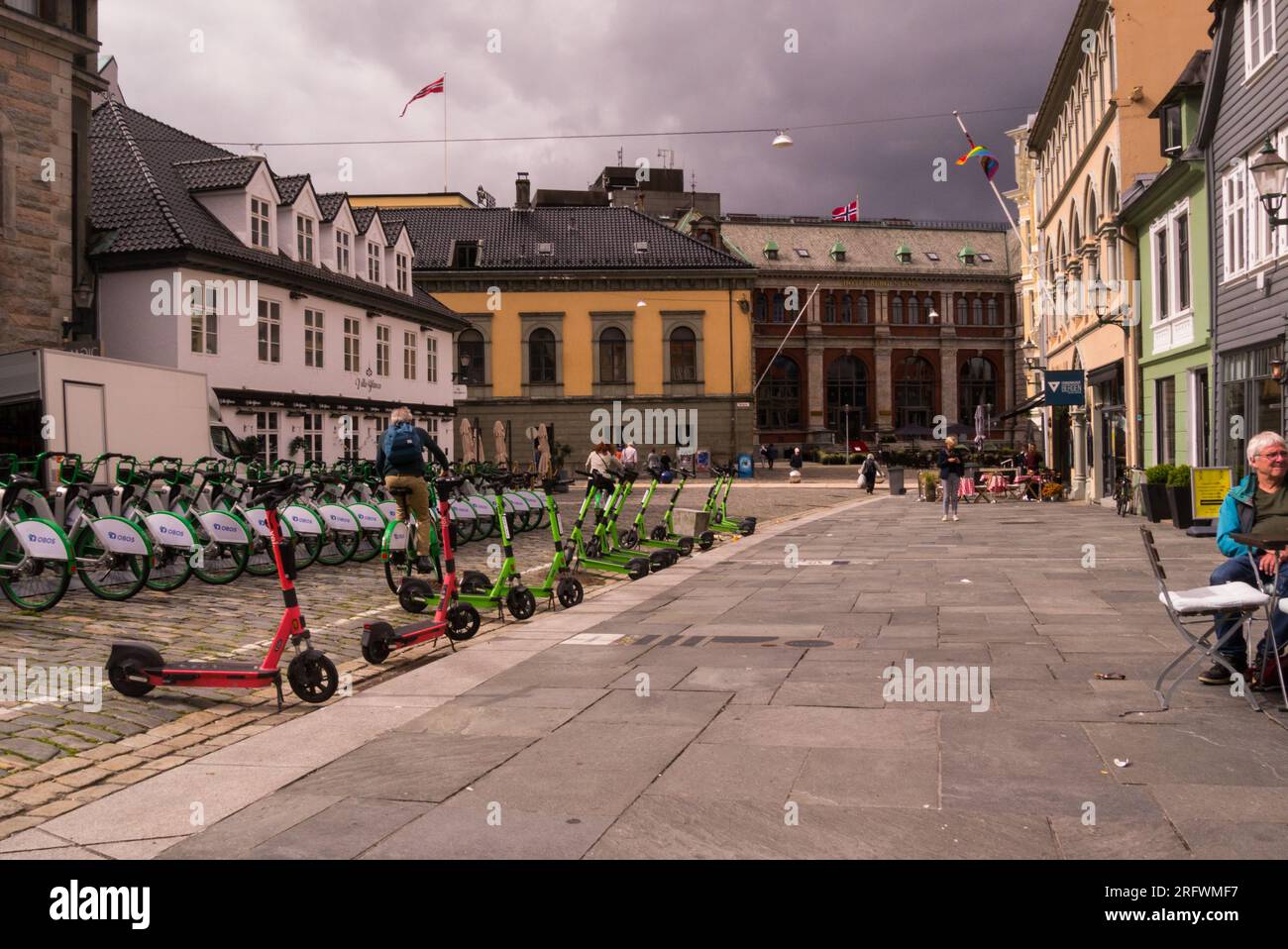 Pick up drop off point in pedestrianised square in bergen hi-res stock ...