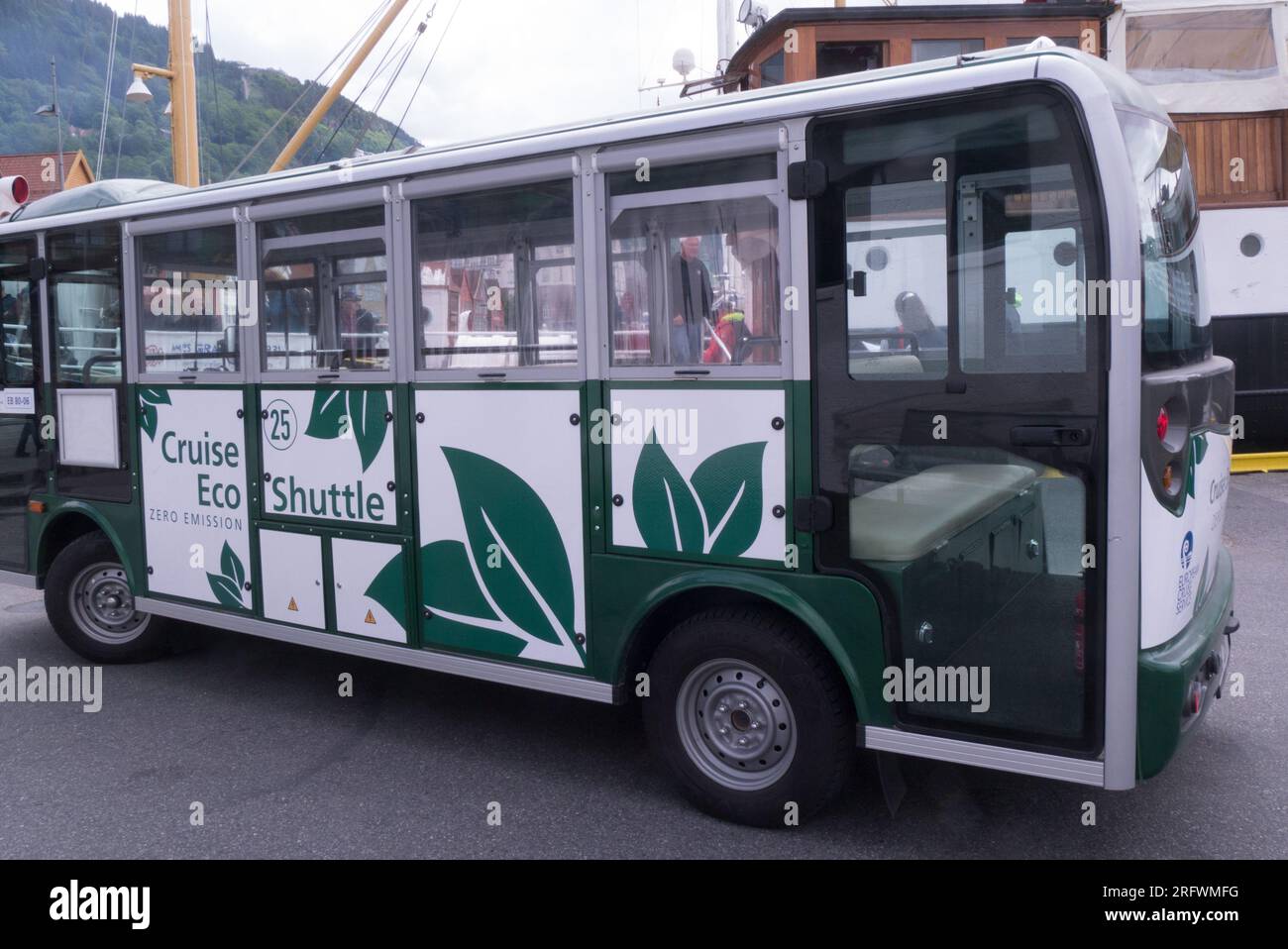 Electric powered Eco friendly cruise passengers shuttle bus in Bergen ...