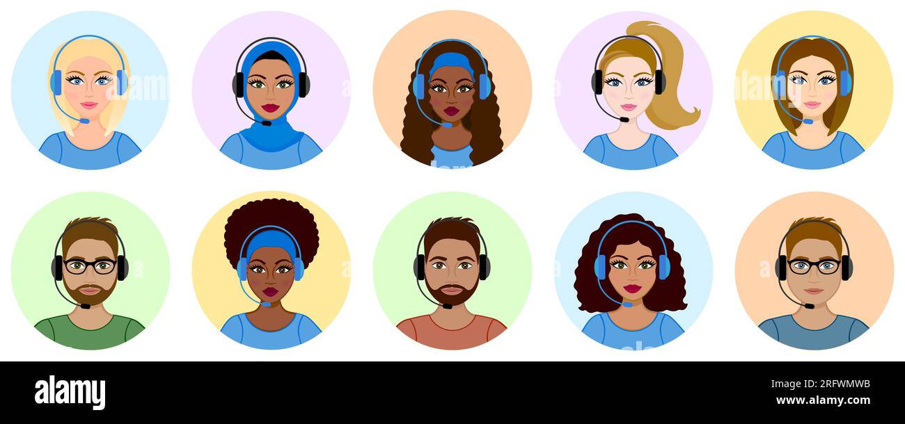 Set of customer support worker avatars. Call center operator icon ...