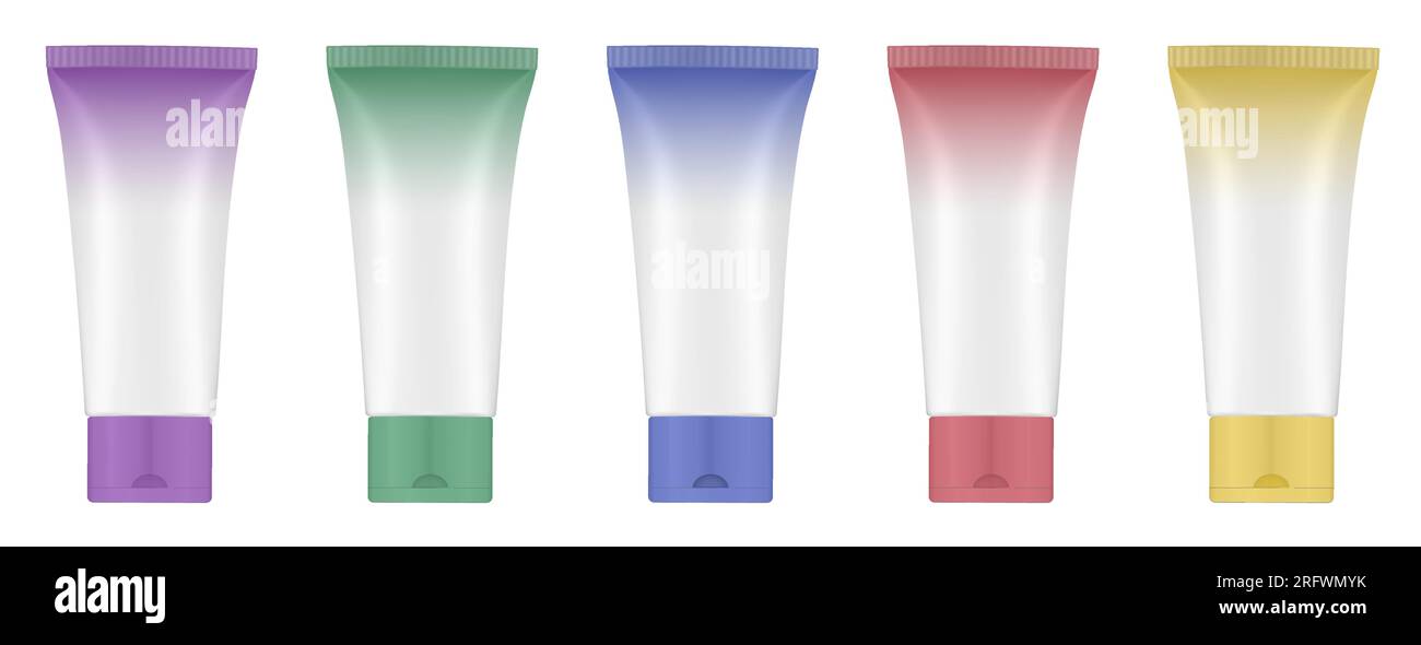 Set of multicolored gradient tubes. Rainbow palette. Purple, blue ...