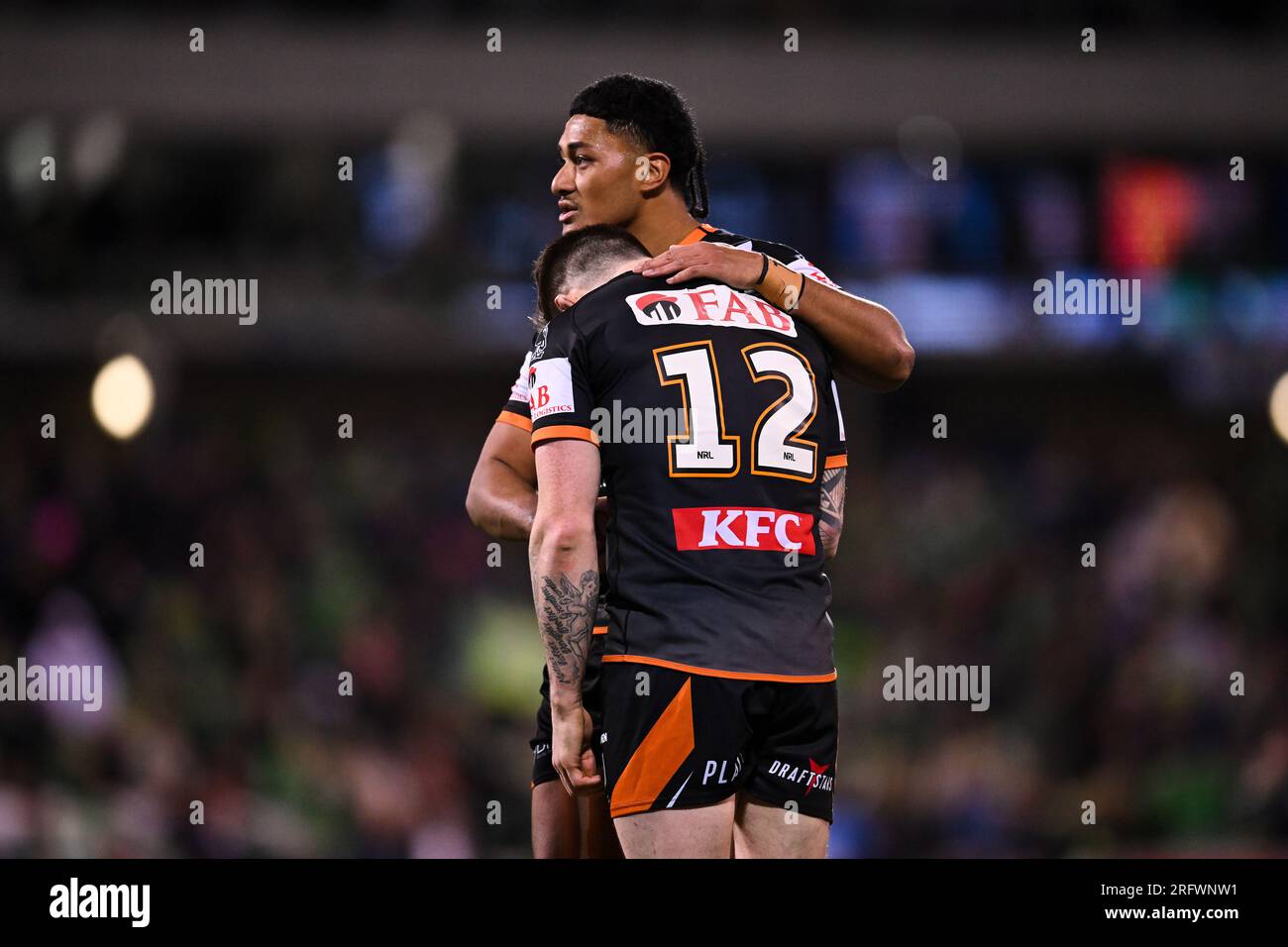 Canberra, Australia. 06th Aug, 2023. John Bateman of the Tigers is ...